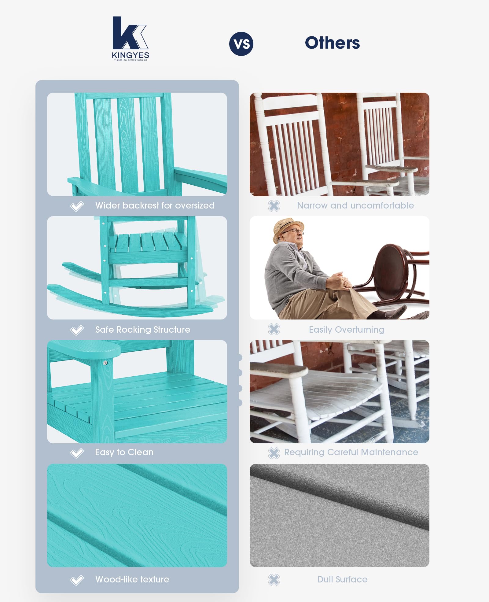 KINGYES Outdoor Patio Rocking Chair, Aruba