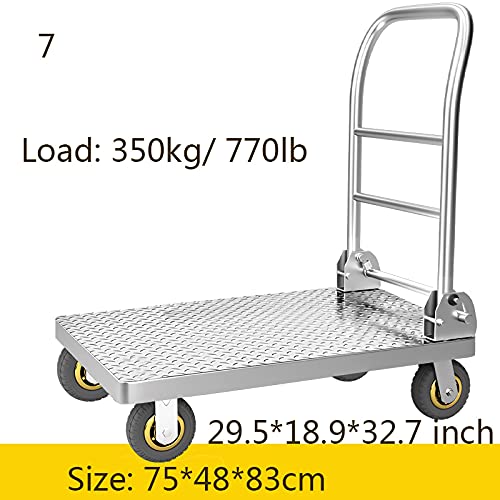Generic Hand Trucks Steel Platform Truck with Foldable Handle Easy Storage Rolling Flatbed Cart for Home Office Warehouse Moving Hand Truck Push Cart (Size : 75 Mute fire)
