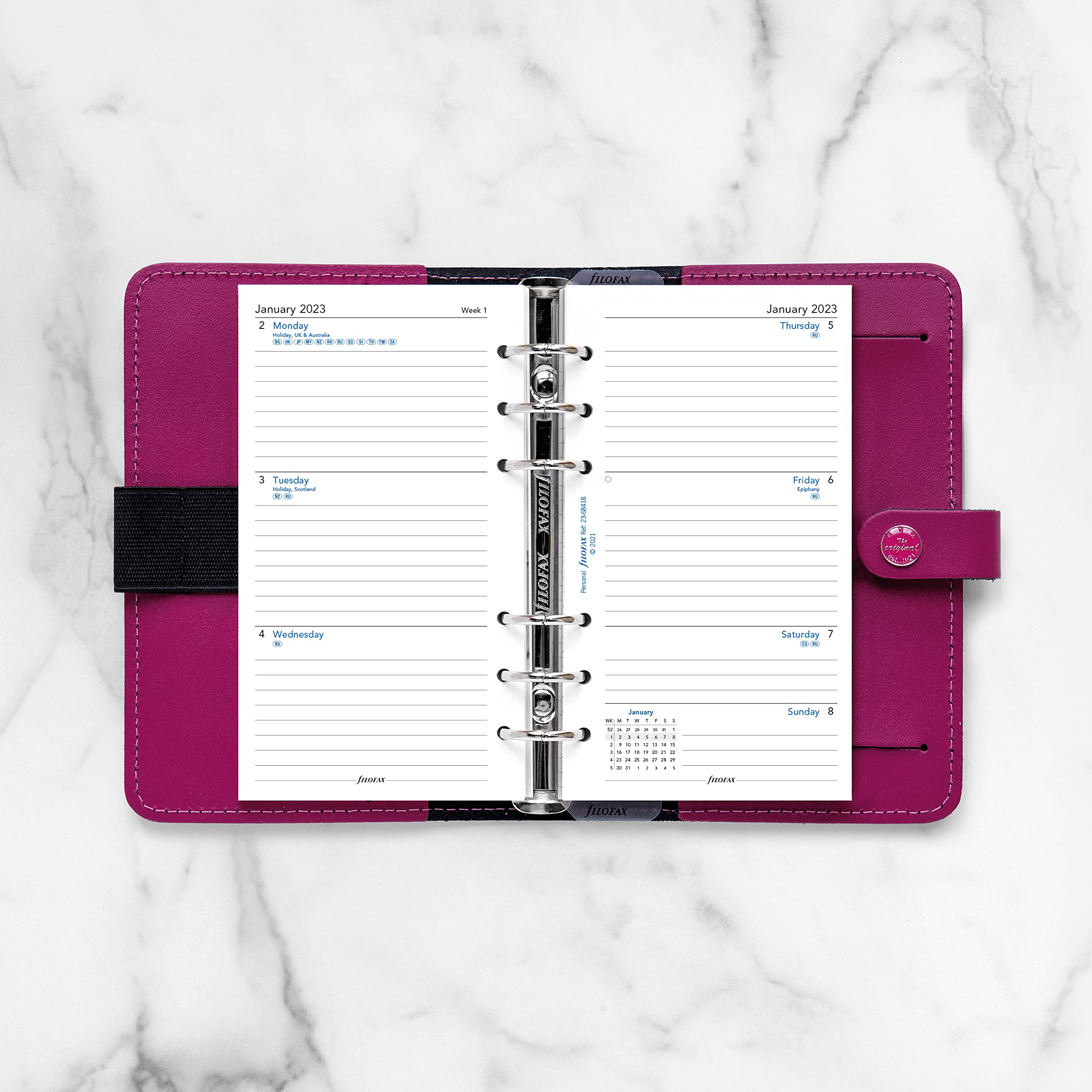 Filofax Refill, Personal/Compact Size, Week-to-View, White Paper, Ruled, English, 2023 (C68418-23) (68418-2018)
