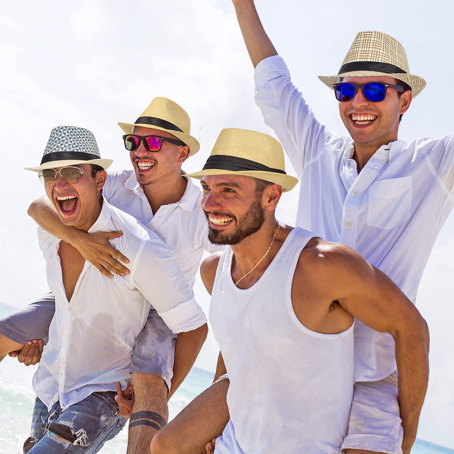 FADACHY Summer Straw Fedora Hat Short Brim Panama Sun Hat Trilby Beach Hat for Men & Women Khaki L Large XL