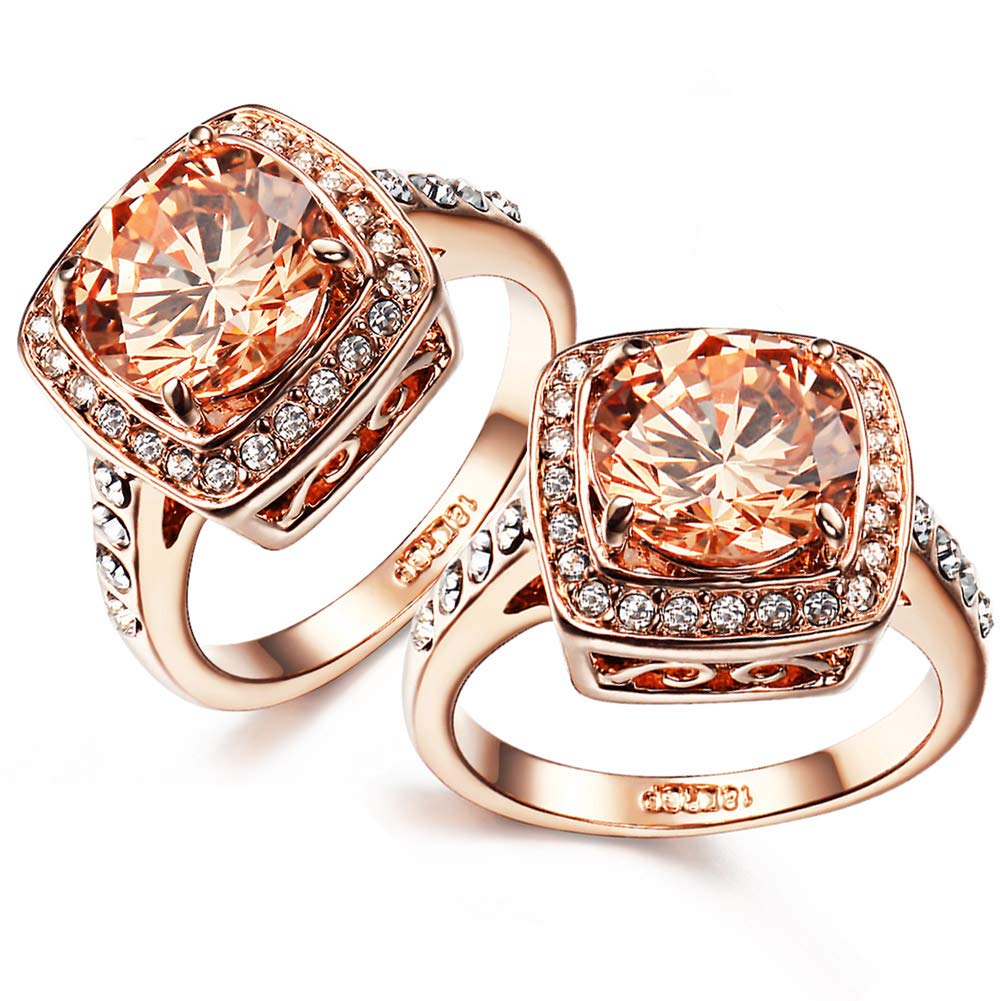 Yellow Shinning Cubic Zirconia Topaz Rings For Women 18K Rose Gold Plated (Yellow, 8)