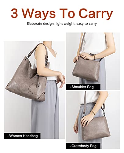 FADEON Leather Hobo Bags for Women Large Zipper Shoulder Purses Designer light Handbags Sets with Organizer … (Dark Grey)