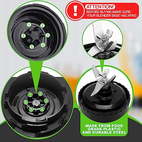 Ninja Blender Cups Replacement Blades - 6 Fin Ninja Replacement Blades Black and Decker Blender Parts Ninja Blender Cup for Bl Series - Ninja Blender Blade 16Oz Ninja Blades Replacement Cup Blender