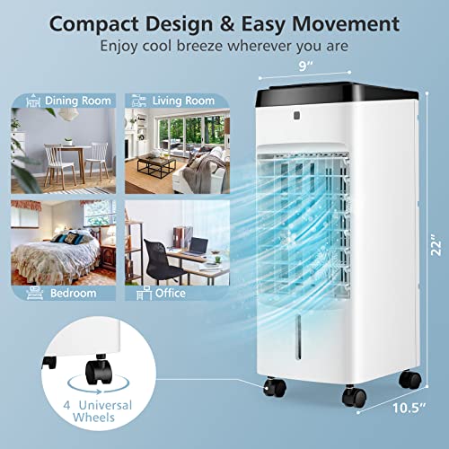 PETSITE Evaporative Air Cooler, Cold Air Cooling Fan with Remote Control, 4 Modes, 3 Speeds, 2 Ice Packs, 12H Timer, Portable Air Conditioner Windowless, Personal Swamp Cooler for Bedroom Home Dorm