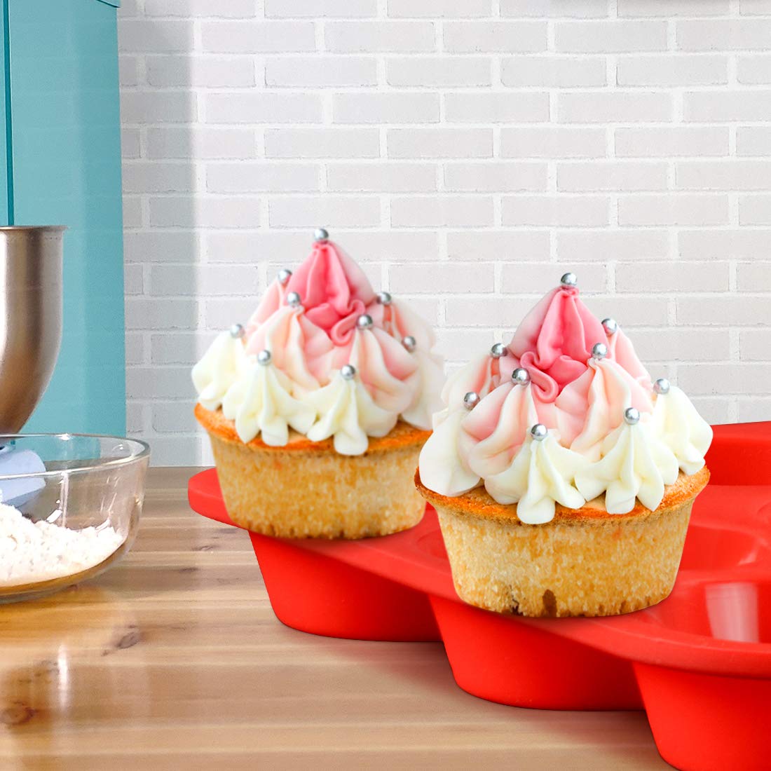 FUNBAKY Silicone Muffin Pan, European LFGB 12 Cups Cupcake Pan, 2-Pack Muffin Tin for Muffin, Cupcake, Fat Bomb, Egg Muffin, 100% Food Grade Silicone Molds