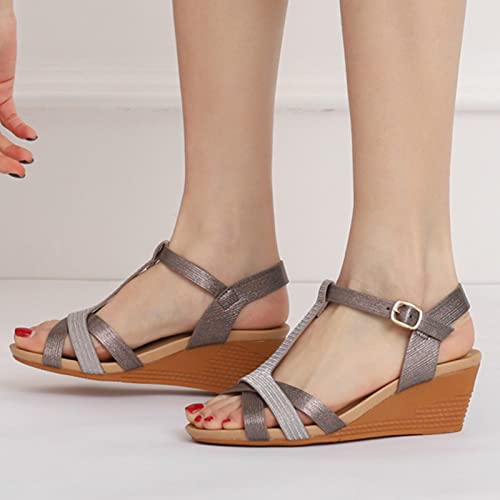 FASDNENDYS Women Wedge Strap Sandals Summer Boho Shoes Comfortable Open Toe Elastic Strap Sandals Roman Cute Shoes Size 9 Women
