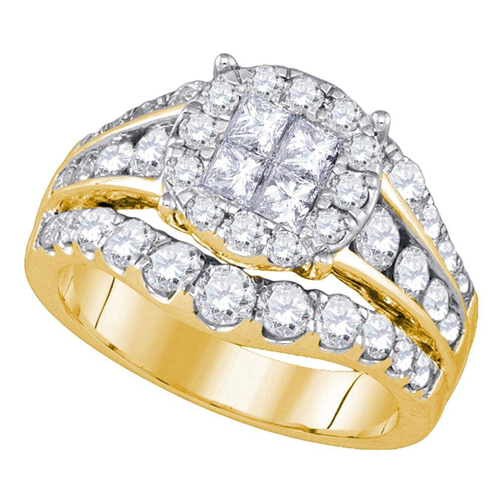 Dazzlingrock Collection 14kt Yellow Gold Women's Princess Diamond Soleil Halo Engagement Ring 2.00 ctw