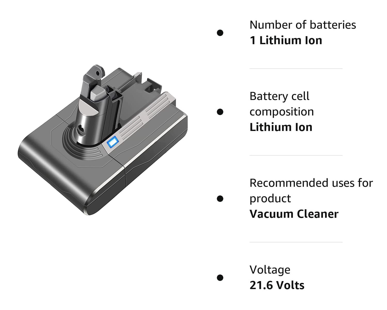 DTK V6 Battery Replacement for Dyson V6 battery Replacement DC62 DC59 DC58 DC74 SV03 SV04 SV09 967810-23 V6 Animal Motorhead SV05 SV06 SV07, Fluffy Cordless Vacuum Cleaner 21.6V 5000mAh
