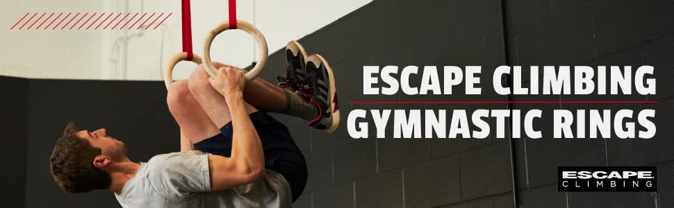 Escape Climbing Rings | Rock Climbing Training Rings | Wood Strength Training | Gymnastic Rings Set with 15β Adjustable Straps| Great for Gyms