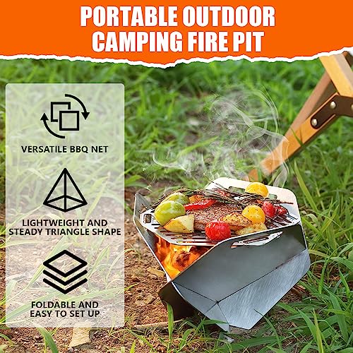 Lifronkit Portable Camping Campfire Grill, 304 Stainless Steel Folding Campfire Grill Grate and Griddle, Heavy Duty Firepit Grill with Carry Bag for Outdoor Backpacking, Hiking, Picnics