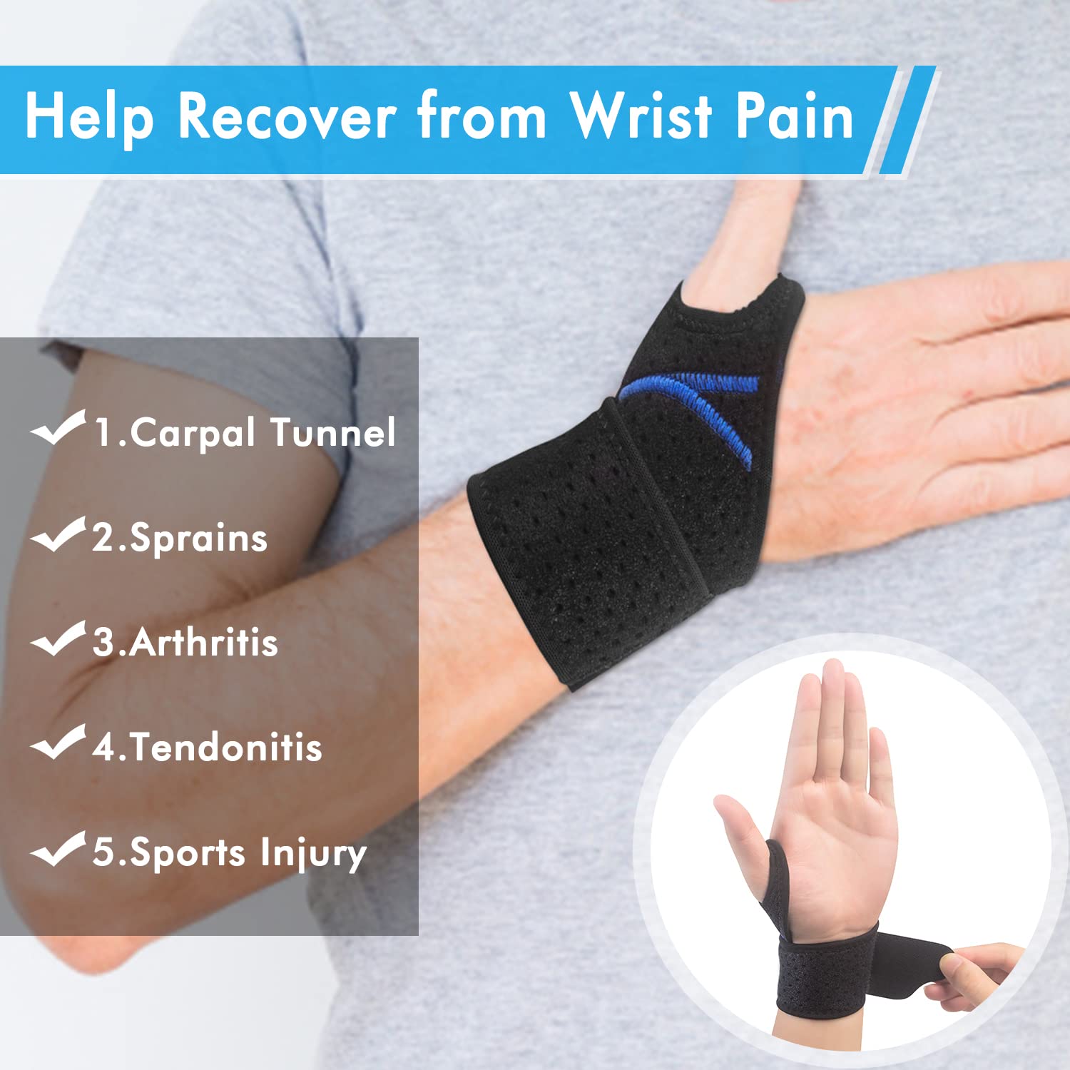EDNYZAKRN Wrist Brace for Carpal Tunnel, Arthritis, Tendonitis, Pain Relief, Compression Wrist Support Wraps for Working Out, Weightlifting, Bowling, Tennis, Golf