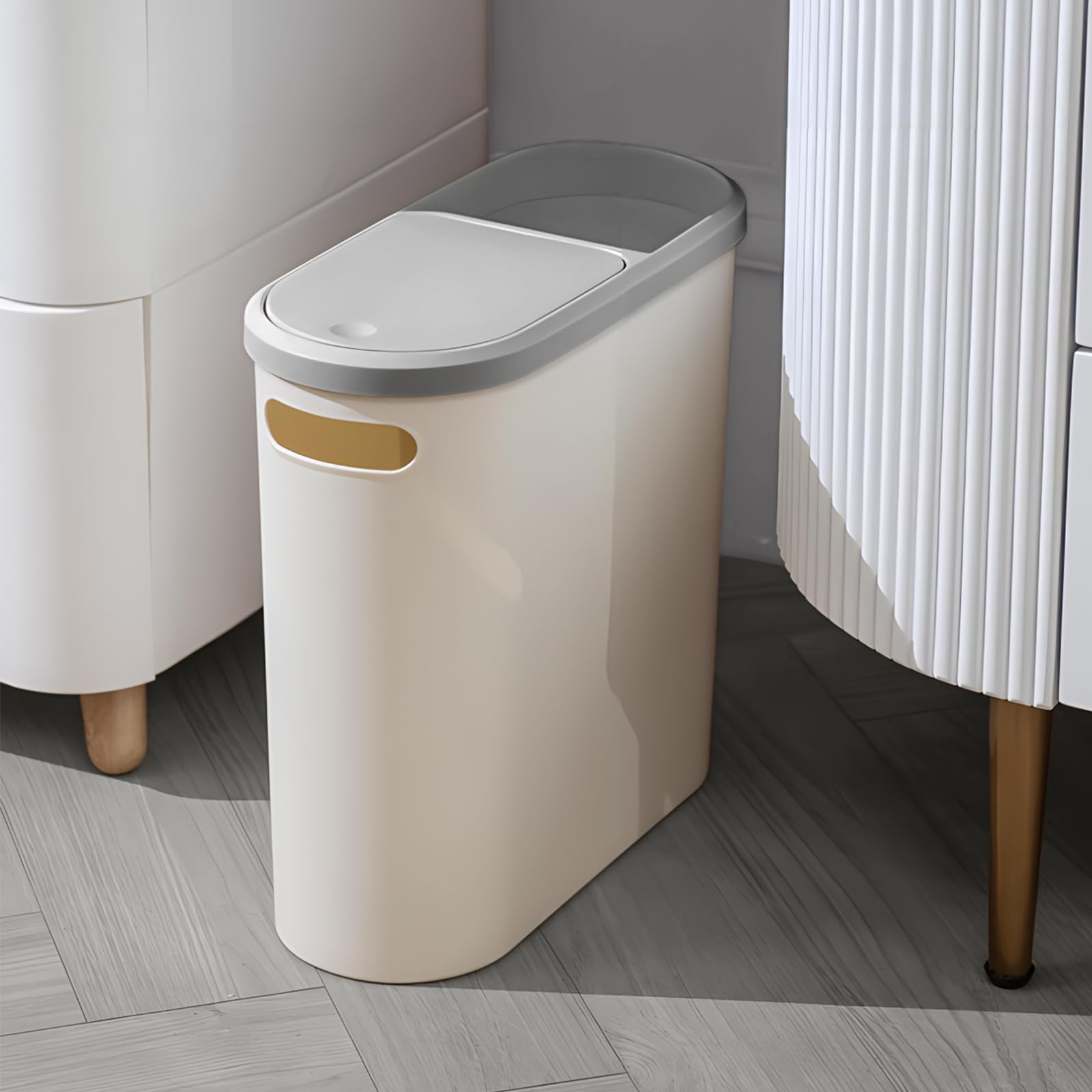 LOVEWE Bathroom Trash Can, Compact and Durable Plastic Wastebasket with Built-in Handles, Easy to Clean, Rustproof, Space-Saving Design, Ideal for Small Spaces in Bathroom, Laundry, and Home Office