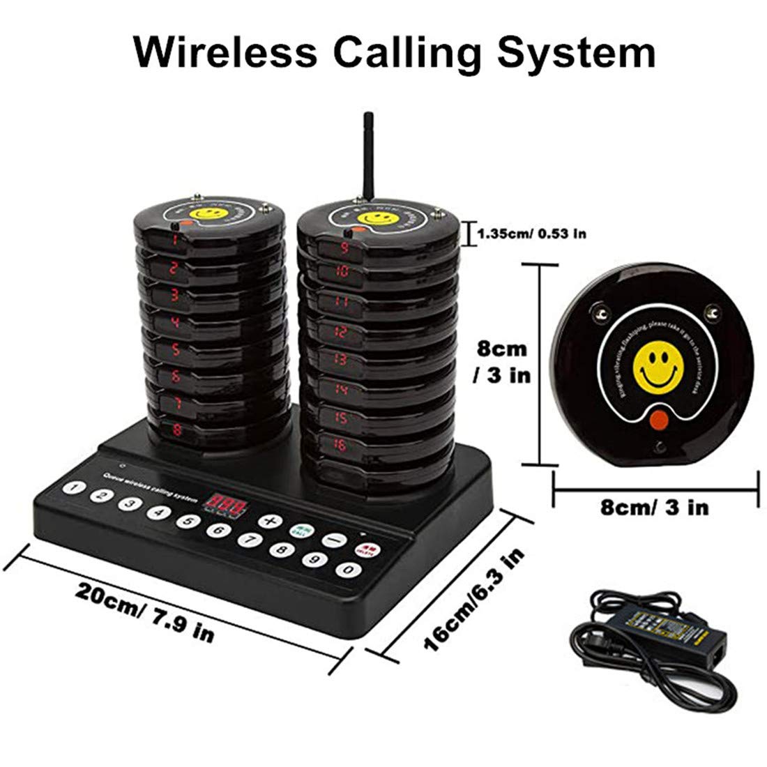 Daytech Restaurant Pager System Wireless Paging Buzzer Calling System for Clinic Church Cafe Shop with 20 Coaster Pagers and 1 Numeric Keypad Transmitter(Please Tighten The Antenna to The Right )