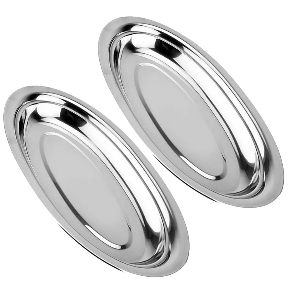 GANAZONO 2pcs Steamed Fish Plate Steel Plate Food Display Tray Metal Serving Plates and Bowls Sushi Plate Ceramic Serving Tray Fruit Serving Plate Dressing Table Disc Child Stainless Steel