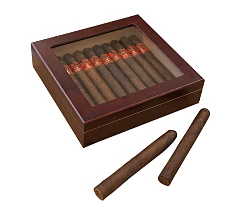Prestige Import Group - The Chateau Glasstop Small Cigar Humidor - Capacity: 20 Cigars - Color: Cherry