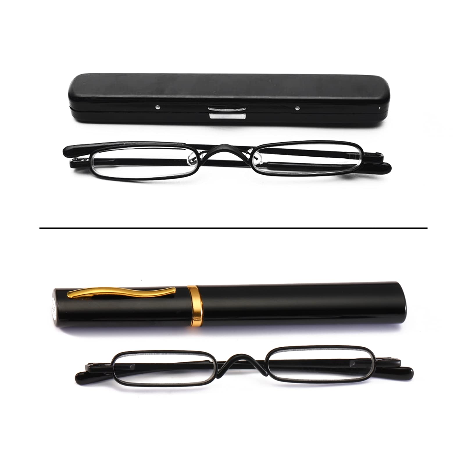 DBEFTLI Mini Metal Reading Glasses - Slim Pocket Readers with Pen Clip Case for Reading Case (2 PCS) 2.50