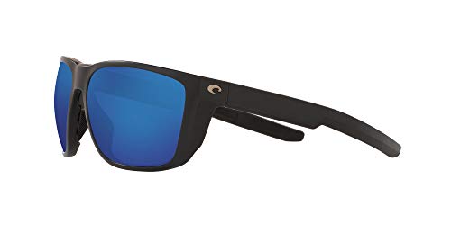 Costa Del Mar Mens Ferg Square Sunglasses, Matte Black/Blue Mirrored Polarized-580P, 59 mm