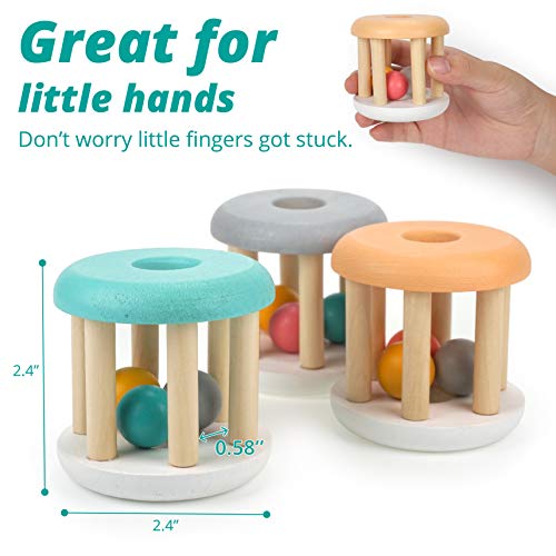 DUCKBOXX XX Wooden Rattle Rollers for Babies Ages 0m β 2yrs (White Base - 3pcs)