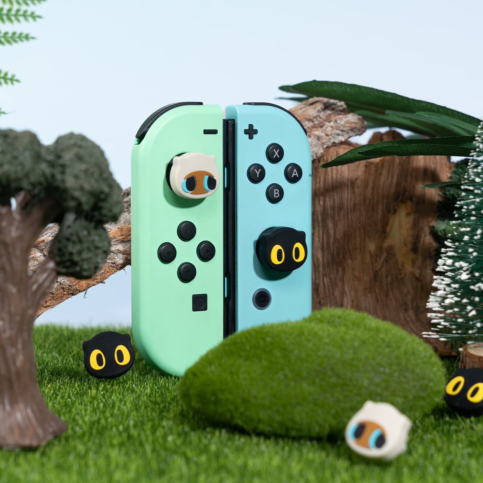 GeekShare Cute Animal Theme Silicone Joycon Thumb Grip Caps,Compatible with Nintendo Switch/OLED/Switch Lite,4PCS - Big-Eyed Cat