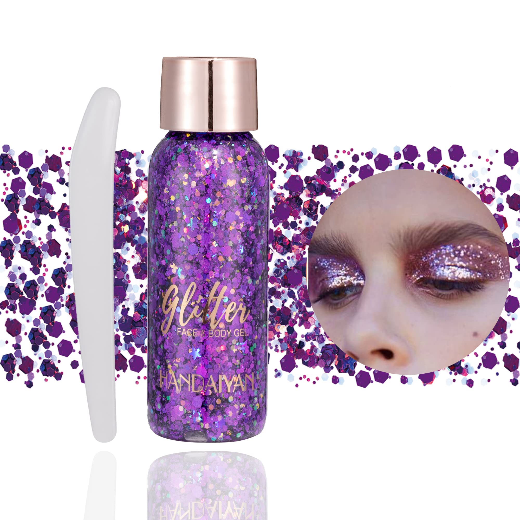 Easilydays Purple Body Glitter for Women, Mermaid Sequins Chunky Glitter Gel Face Glitter Makeup for Body, Eyeshadow, Waterproof Party Glitter for Festival Stage, Festival Accessories (#08 Purple)
