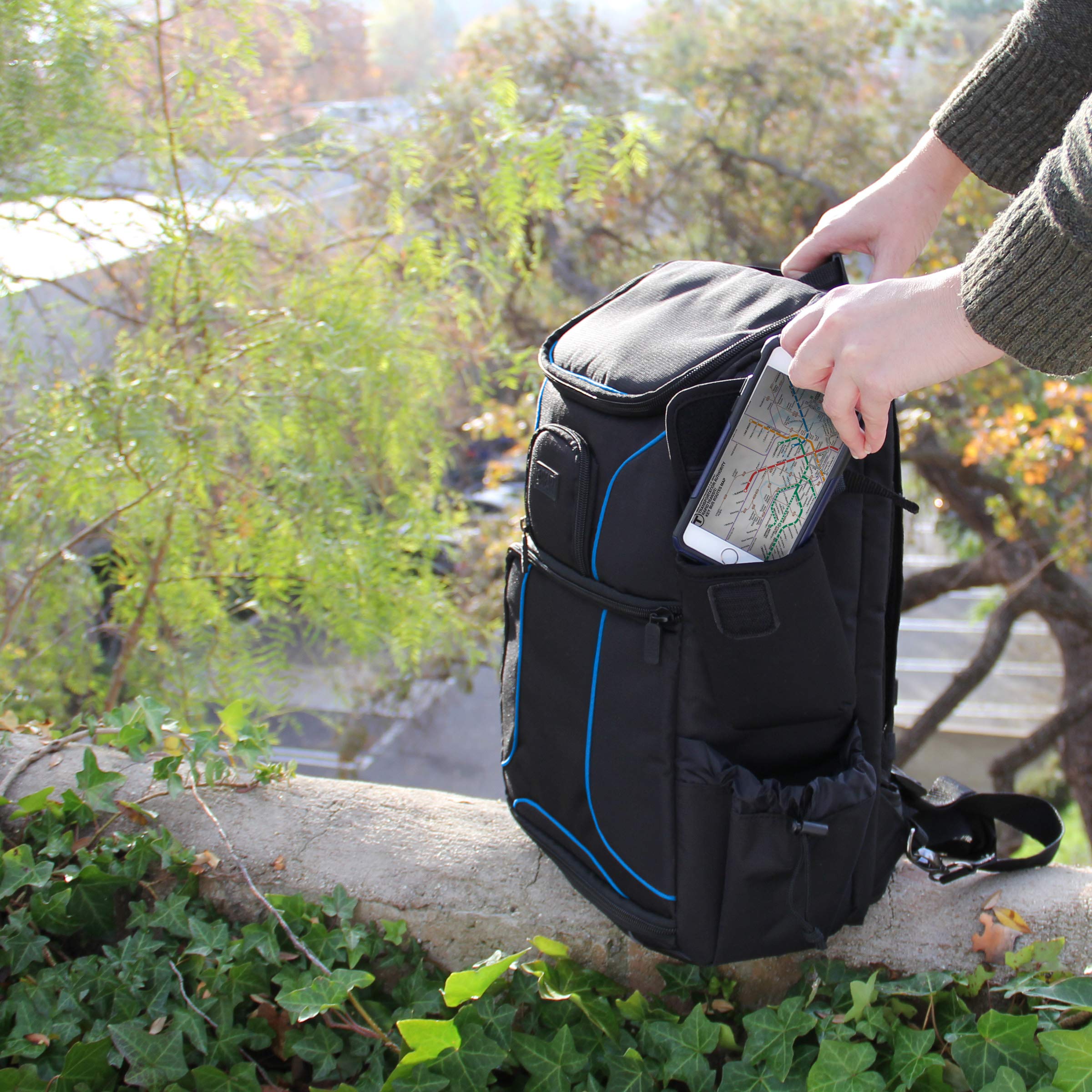USA Gear Emergency Supplies Backpack Case (Blue) - 15.6 inch Laptop Compartment, Padded Custom Dividers, Bottle Holder, Rain Cover,-Lasting Durability and Extra Pockets - Easy to Carry Long Distances