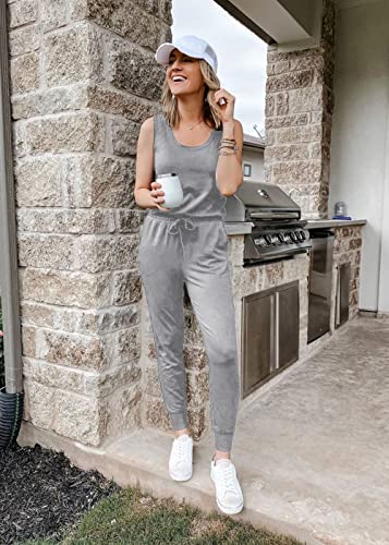 PRETTYGARDEN Women's Two Piece Outfit Sleeveless Crewneck Tops with Sweatpants Active Tracksuit Lounge Wear (Light Grey,Medium)