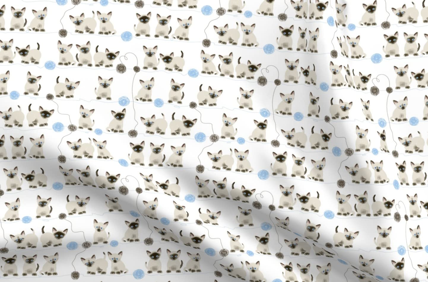 Spoonflower Fabric - Siamese Kittens Balls Kitten Playful Cat Cute Printed on Petal Signature Cotton Fabric by The Yard - Sewing Quilting Apparel Crafts Decor