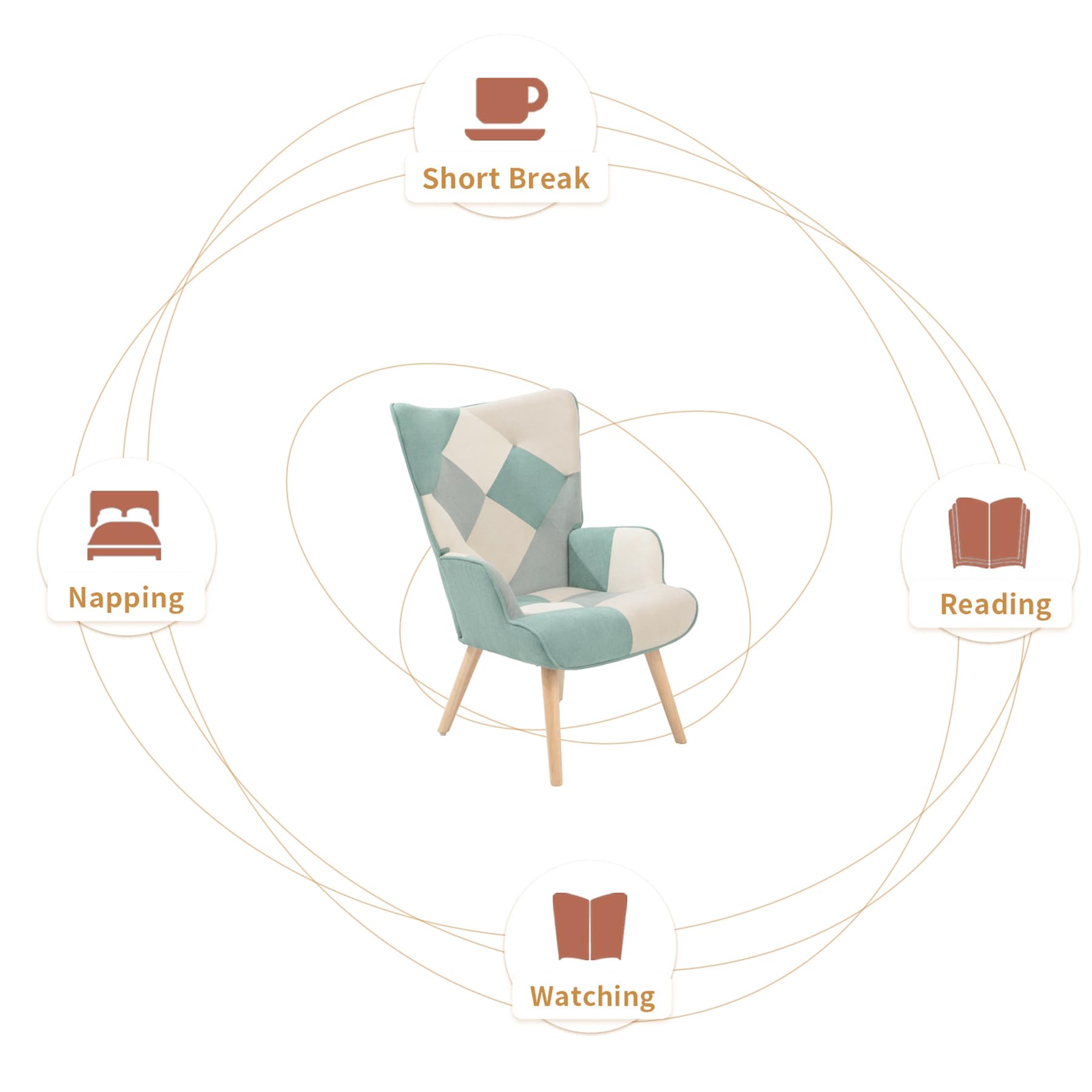 Dolonm Accent Chair with Ottoman Set Modern Lounge Wingback Armchair with Footrest Single Sofa Reading Chair with Solid Wood Legs for Bedroom Living Room (Beige)