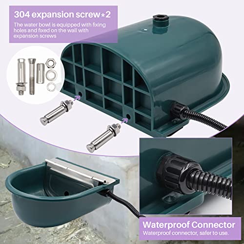 PAULOZYN Heated Livestock Water Bowl Kits Automatic Animals Dog Waterer Trough Outdoors Winter Animals Water Dispenser for Chicken Pet Cattle Horse Pig Cow Goat Sheep, with 2PCS Float Ball Valves