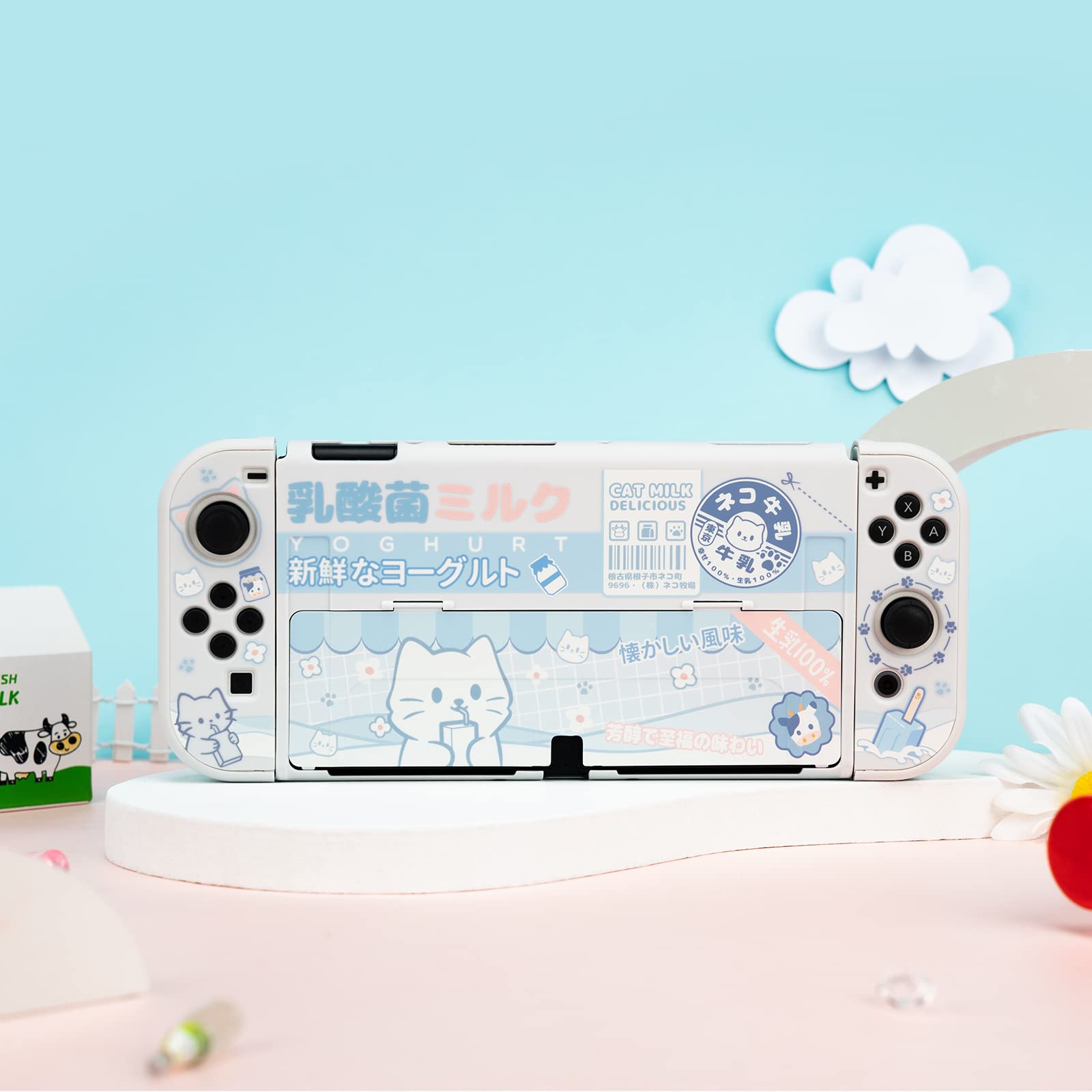 GeekShare Protective Case Slim Cover Case Compatible with Nintendo Switch OLED and Joy-Con - Shock-Absorption and Anti-Scratch - Yogurt Cat