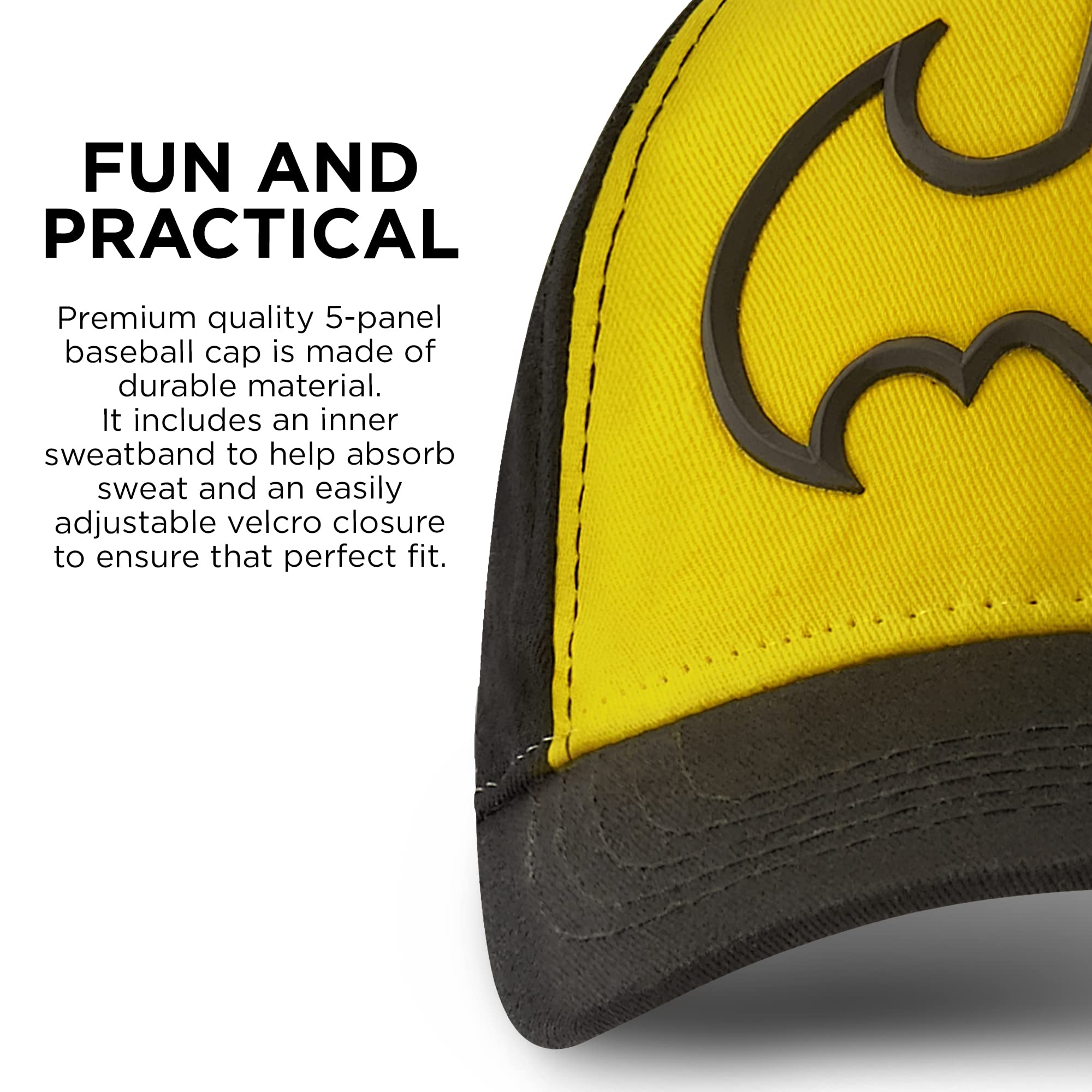 DC Comics Boys Baseball Cap, Batman Adjustable Toddler Hat, Ages 2-4, Black/Yellow