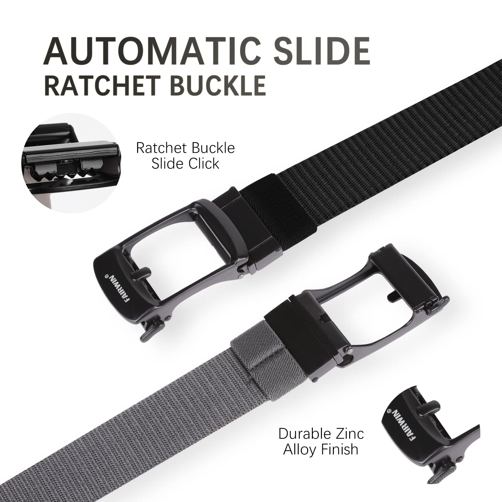 FAIRWIN Reversible Ratchet Belts for Men Nylon Web Belt 1 3/8" In No Holes Dress Casual Jeans Belt with Reverse Buckle