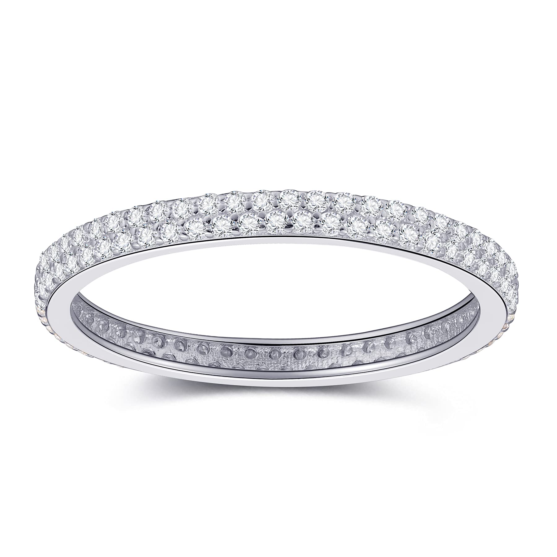 espere Dainty 2mm CZ Cubic Zirconia Minimalist Band | .925 Sterling Silver Stackable Eternity Bridal Wedding Anniversary Ring Size 7