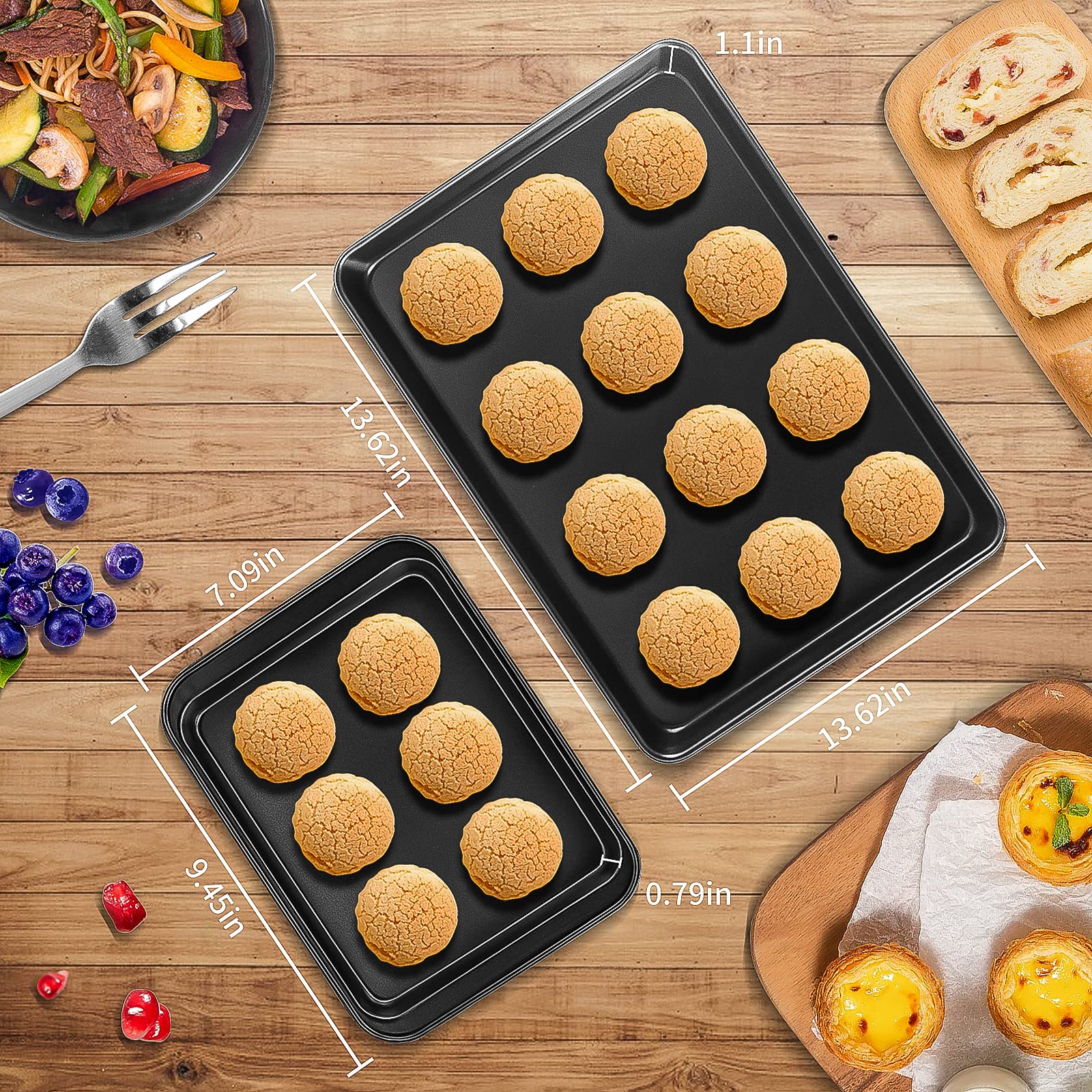 EALEK Small Baking Sheet 2 Pack 9.5 x 7 Inch, FDA Nonstick Toaster Oven Tray, Dark Grey, Small Cookie Sheet for 1 or 2 Person