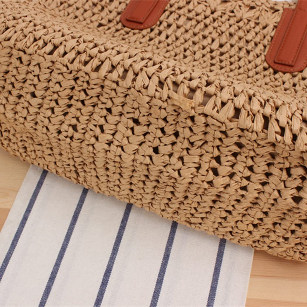 FAIRYSAN Summer Straw Shoulder Bag Women Large Straw Bags Weave Handmade Handle Tote Bag Brown