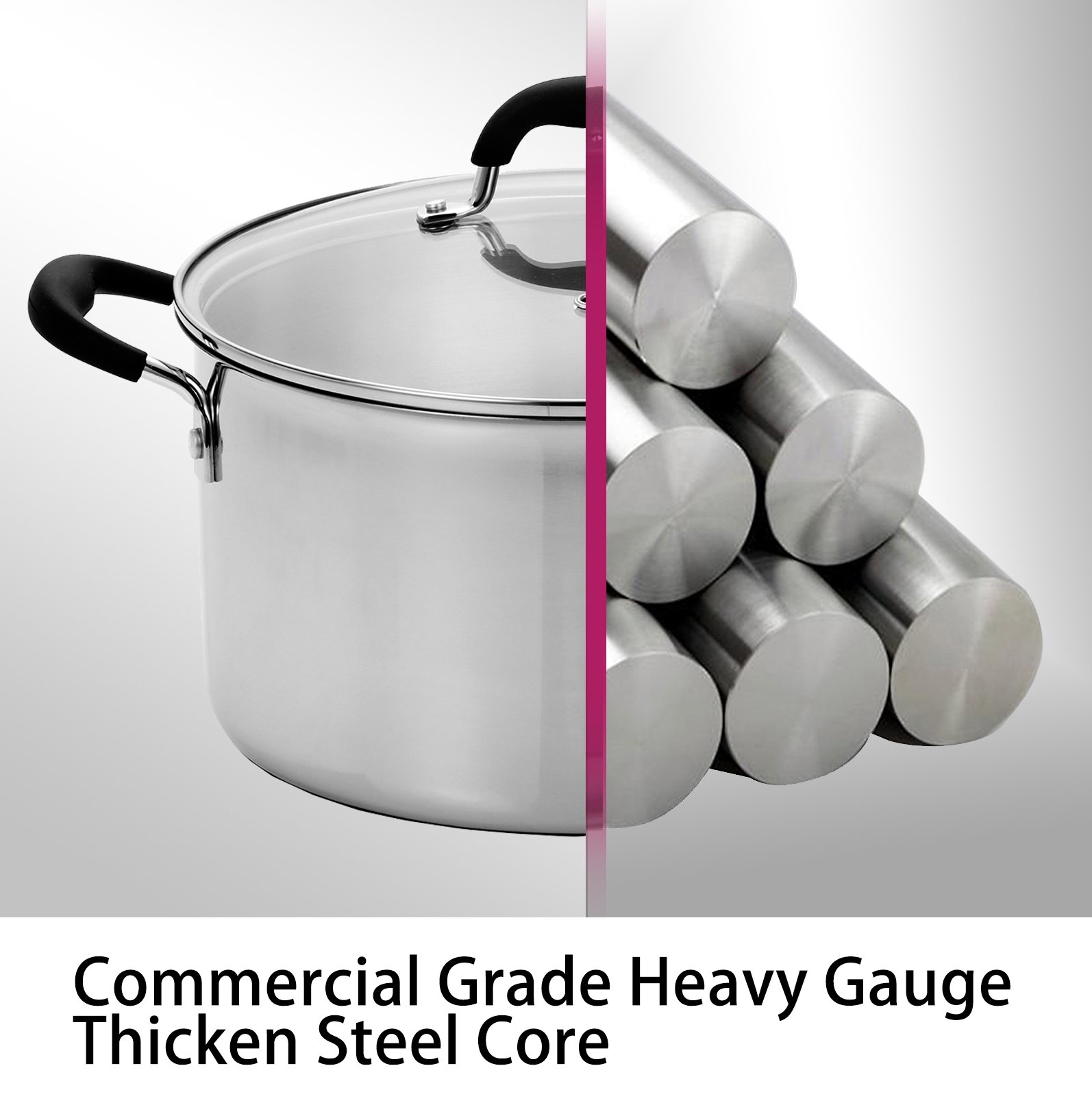 Finnhomy Approved AISI304 (18-10) Stainless Steel 8-Quart Stock Pot with Cover, 3 Layers Base,Induction Base Safe, Metallic