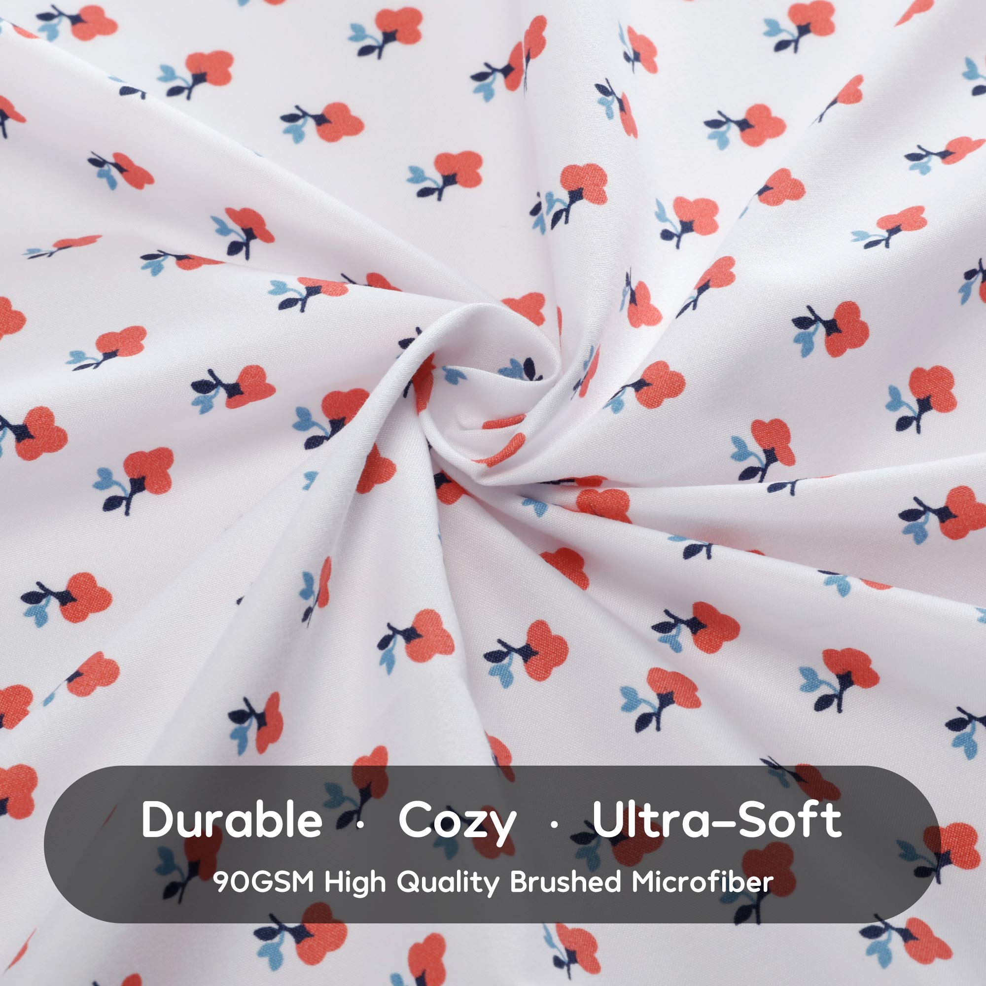 SLEEP ZONE Kids Printed Twin Bed Sheets Set 3-Piece - Super Soft & Cute Kids Sheet Set with Flat Sheet, Fitted Sheet, Pillowcase (Twin, Little Bouquet Red)