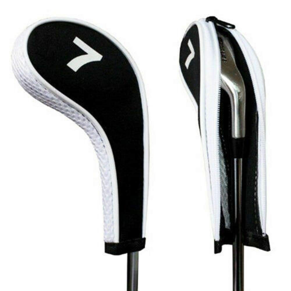 DBYAN 10pcs Number Print Long Sleeve Golf Club Iron Covers Head Covers Set with Zipper for Irons Taylormade Ping Callaway Mizuno Cobra,Black & White