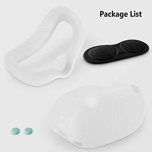 Geiomoo Silicone Cover Compatible with Oculus Quest 2, 4 in 1 Set Protective Case VR Shell (White)