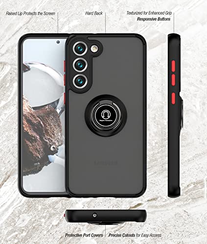 Zotita for Samsung s23 Mobile Phone Protective case with Metal Ring and Built-in Iron Plate, Heavy Enough to Reach Military Level, Better Protect Your Mobile Phone Black+red