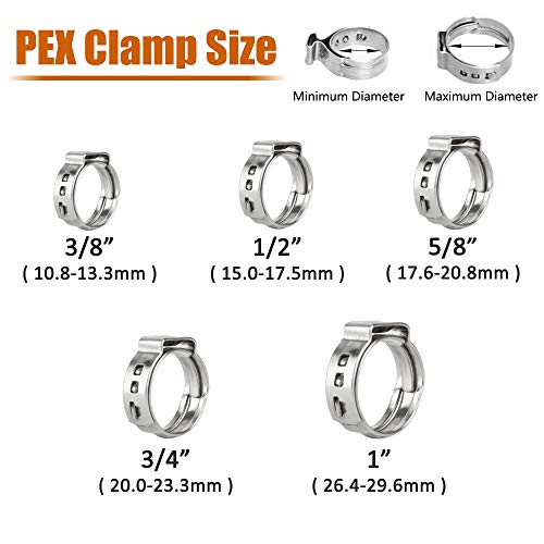 ISPINNER PEX Cinch Clamps, 100pcs 1/2 Inch 304 Stainless Steel PEX Clamps