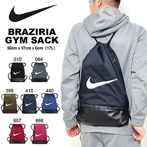 Nike Brasilia Training Gymsack, Drawstring Backpack with Zippered Sides, Water-Resistant Bag, Midnight Navy/Black/White