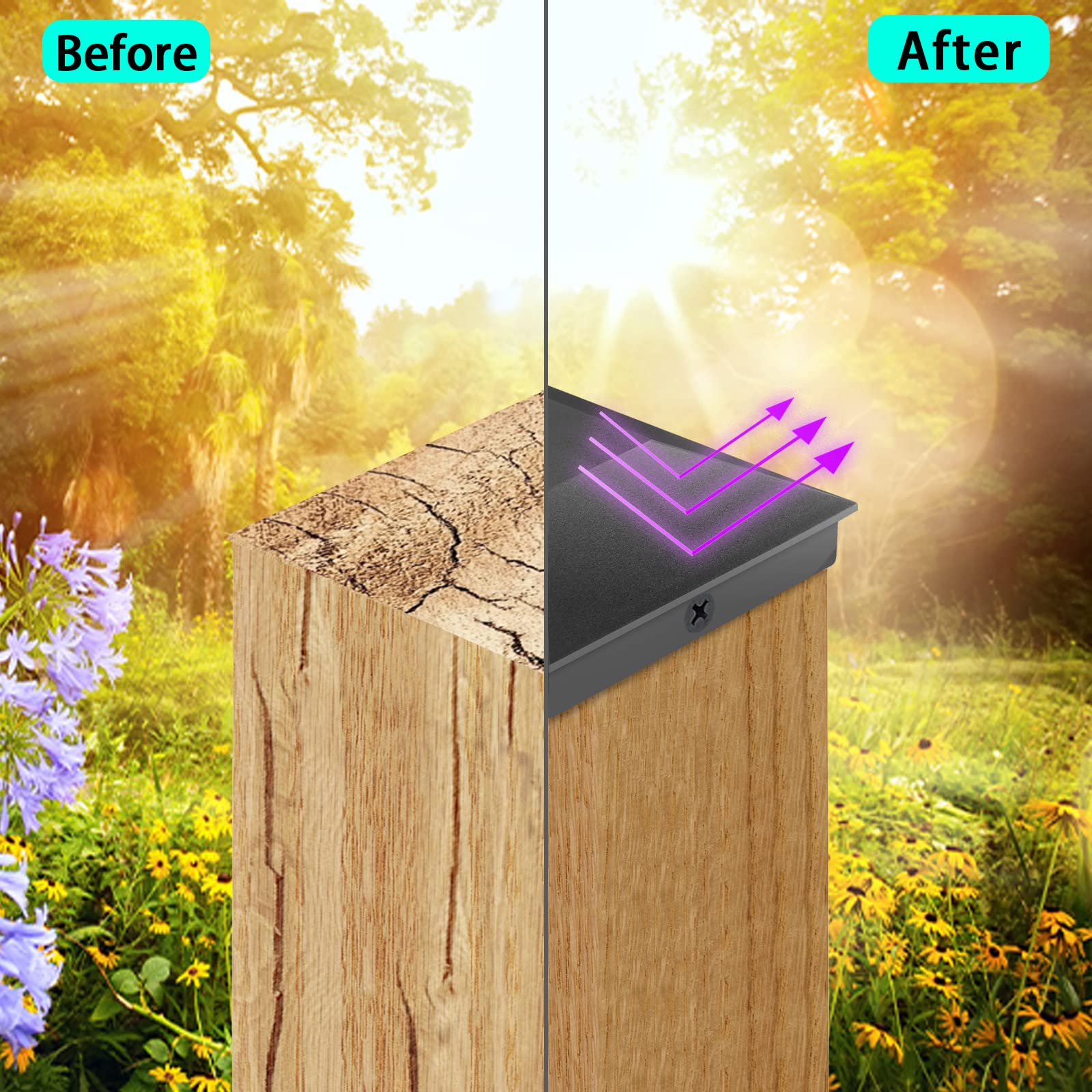 Eapele 4X4(3.5in x 3.5in) Wood Fence Post Caps, PP Plastic Water-Proof UV-Proof, Keep Post from Cracking and Rotting (24pcs, Black)