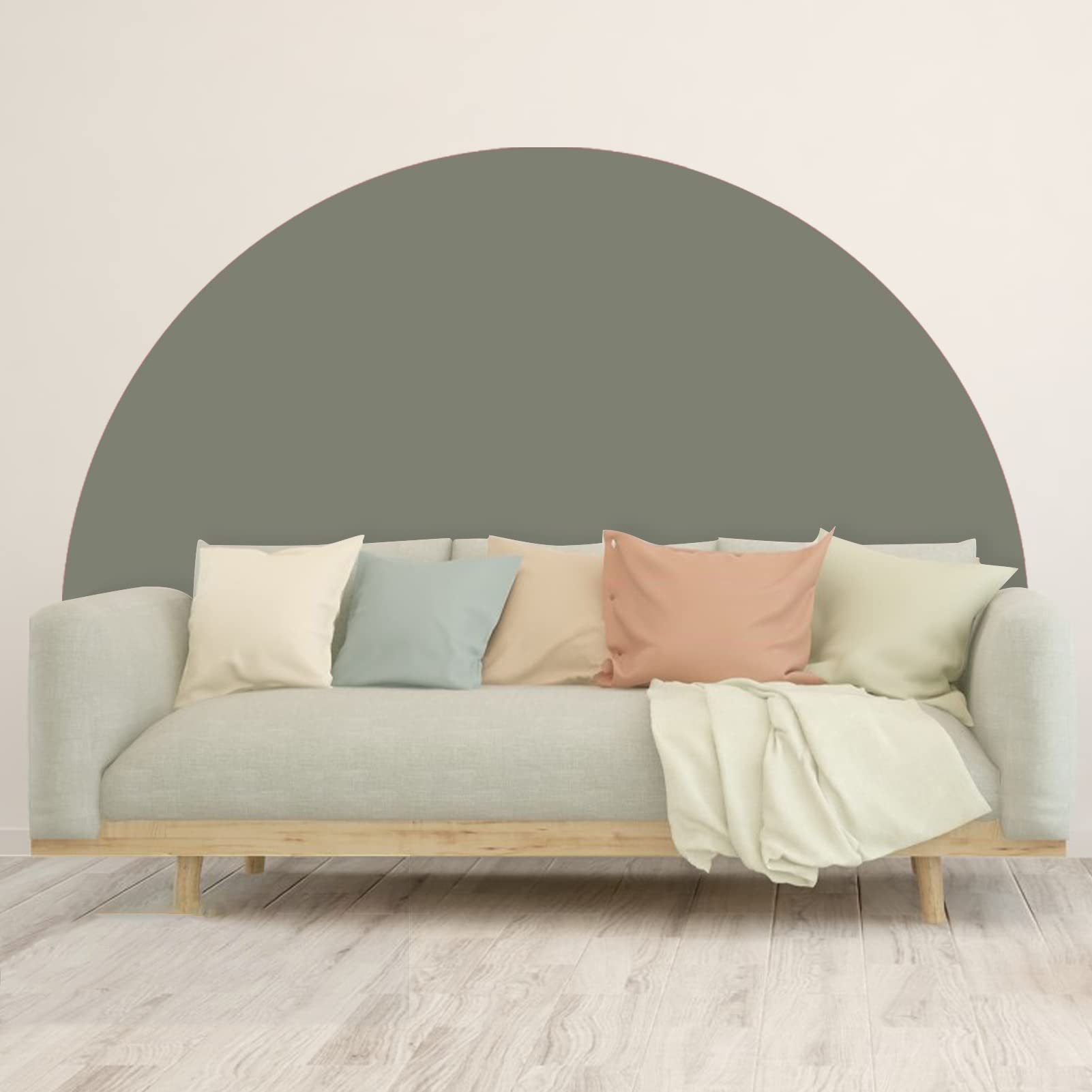 Half Circle Boho Headboard Decal - Semicircle Bohemian Style Wall Decor, Removable Boho Wall Sticker for Bedroom Living Room Nursery Bed Hotel Corridor Decoration, 66”x33”,Morandi Colors (Beige Green)