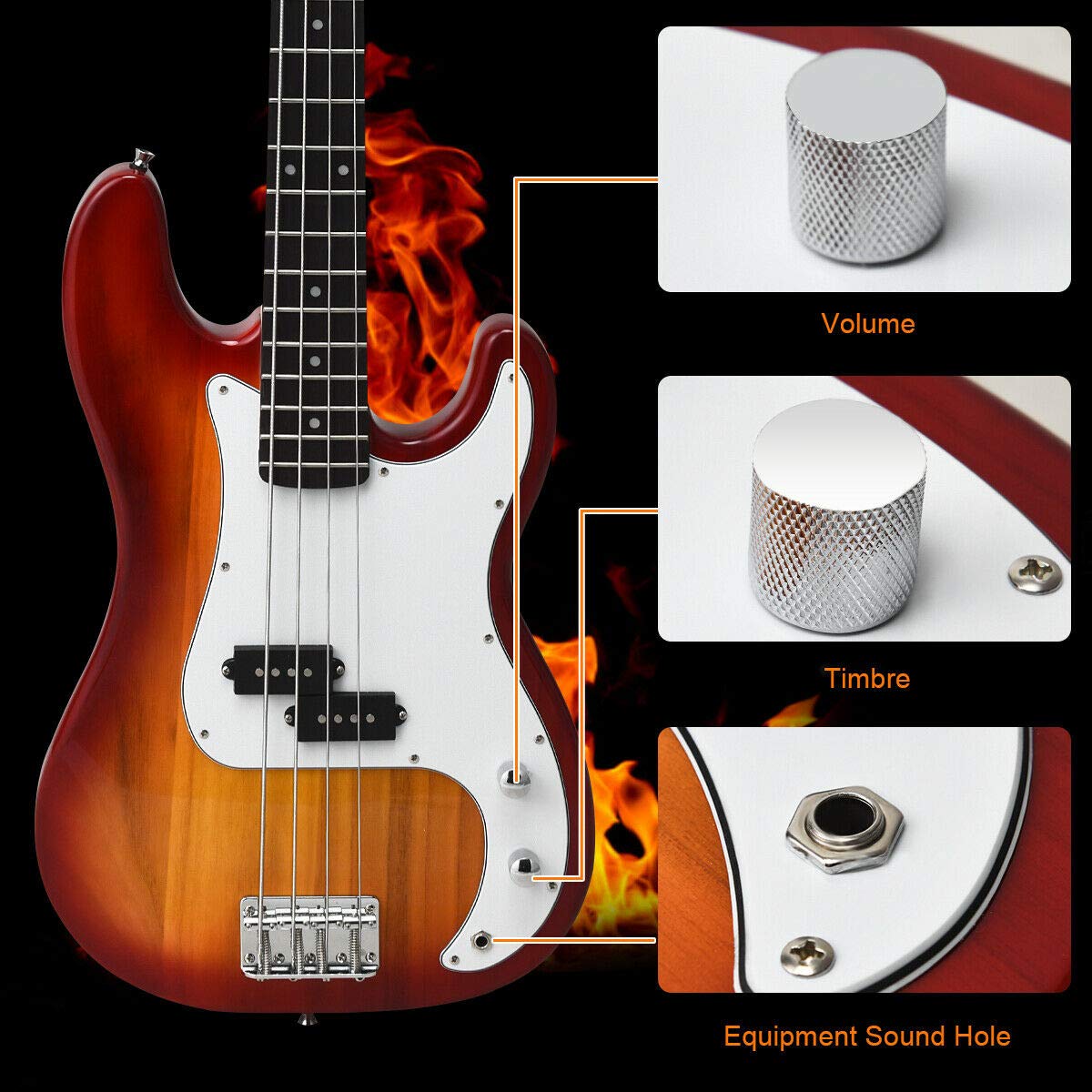 Costzon Full Size Electric 4 String Bass Guitar for Beginner Starter Complete Kit, Rose Fingerboard and Bridge, w/Two Pickups & Two Tone Control, Guitar Bag, Strap, Guitar Pick, Amp Cord (Black Bass)