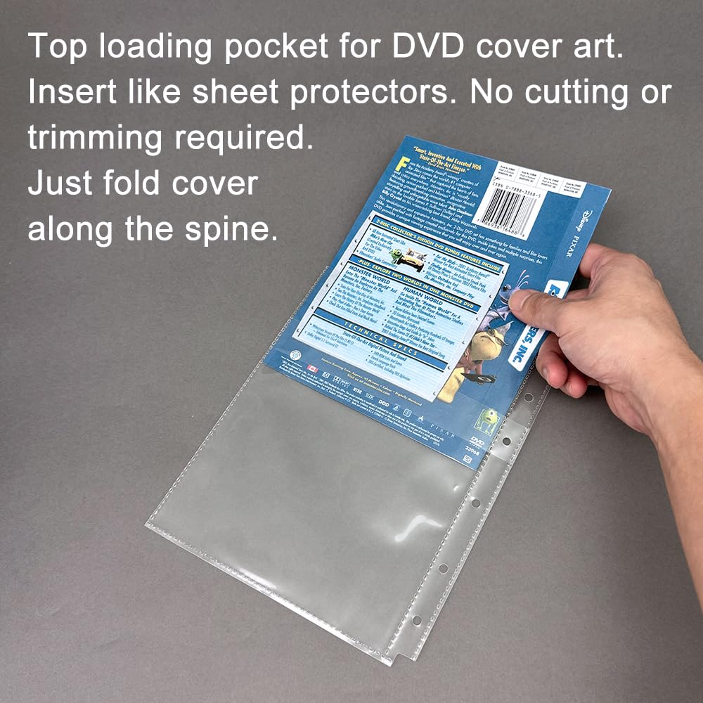 Keepfiling DVD Protective Sleeves for Binder Storage, with Space for Cover, Secured with Closing Flap - 100 Sleeves Total