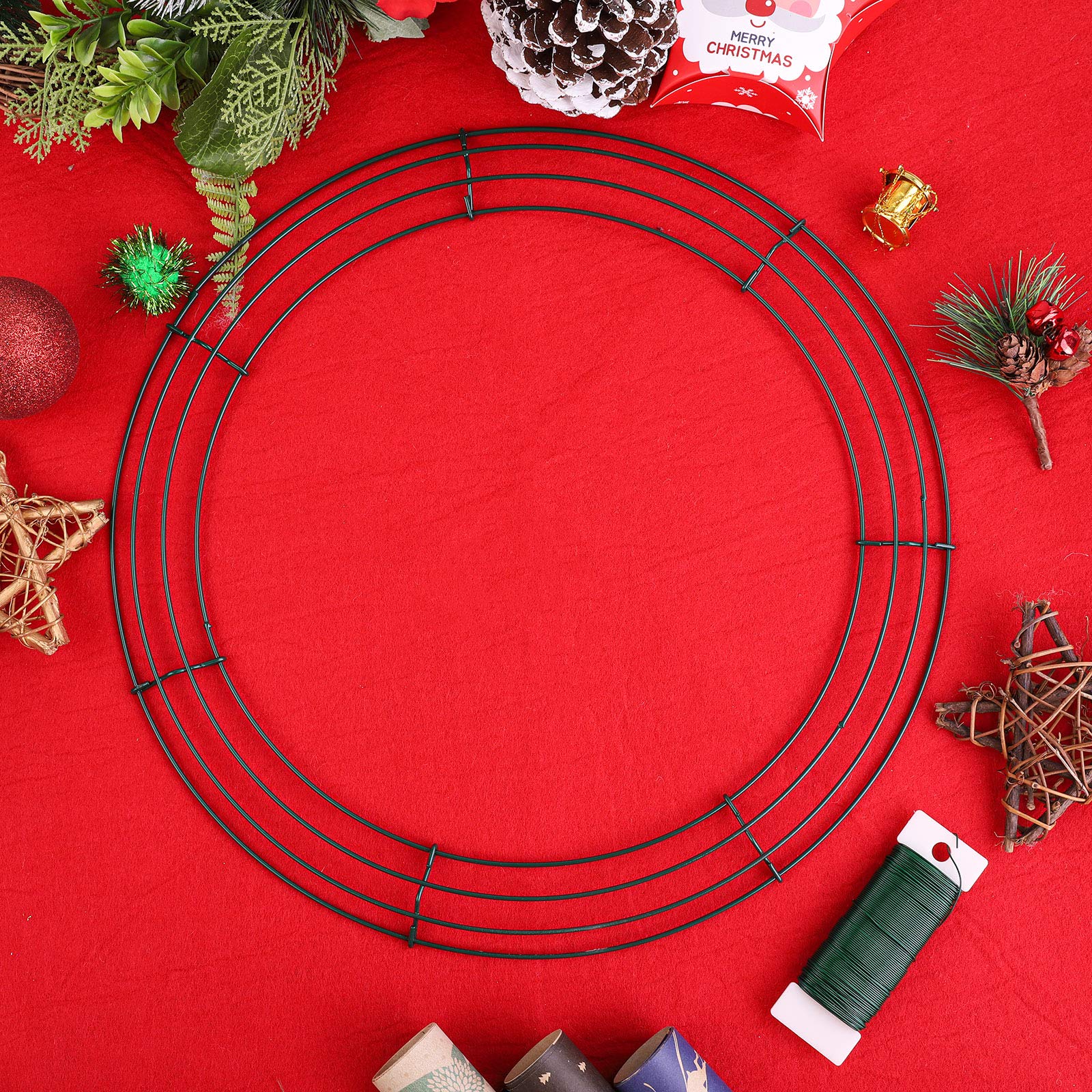ELCOHO 4 Pack Wreath Frames with Green Flexible Paddle Wire Holiday Wreath Frames for Christmas Wreaths, Crafts, and Floral Flower Arrangements
