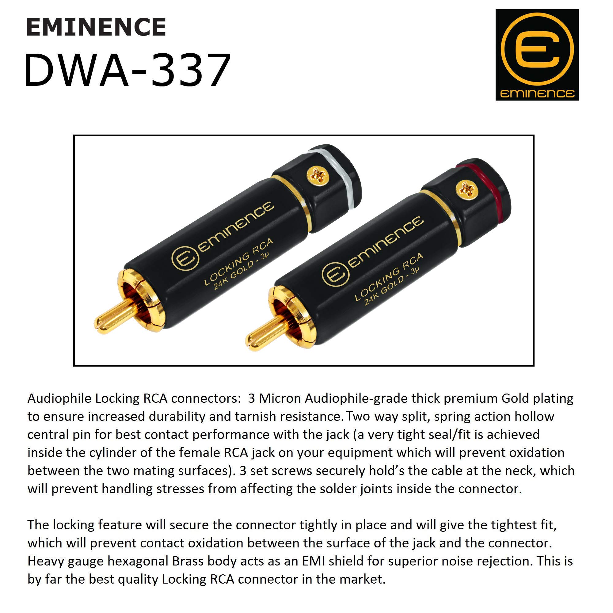 WORLDS BEST CABLES 3 Foot – Audiophile High-Definition Audio Interconnect Cable Pair Custom Made Using Mogami 2497 Wire and Eminence Gold Locking RCA Connectors