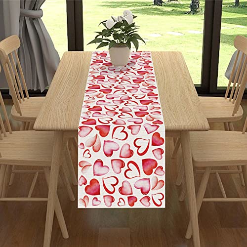 Linen Pink Watercolor Heart Valentines Day Table Runner 72 Inches Long Sweetest Day Wedding Anniversary Home Kitchen Dining Room Table Decoration