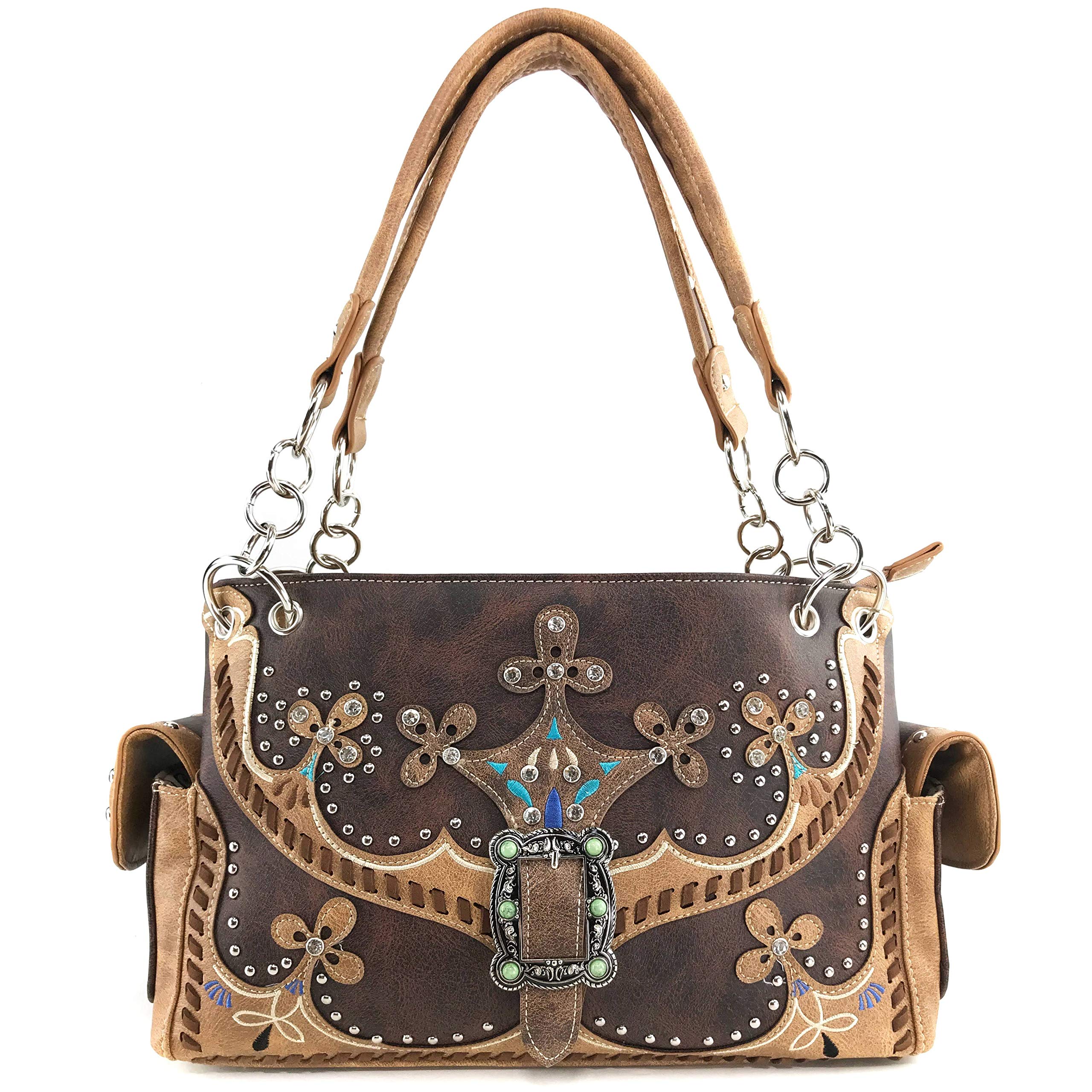 Zelris Western Moccasin Flower Buckle Women Conceal Carry Shoulder Handbag (Western Tan)